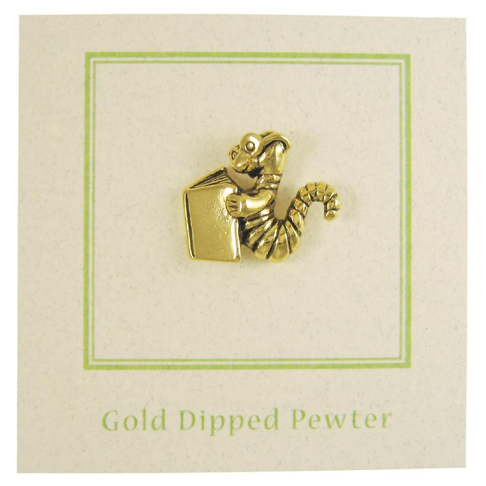 Bookworm Gold Lapel Pin - Perfect for Book Lovers | Lapel Pin Planet ...