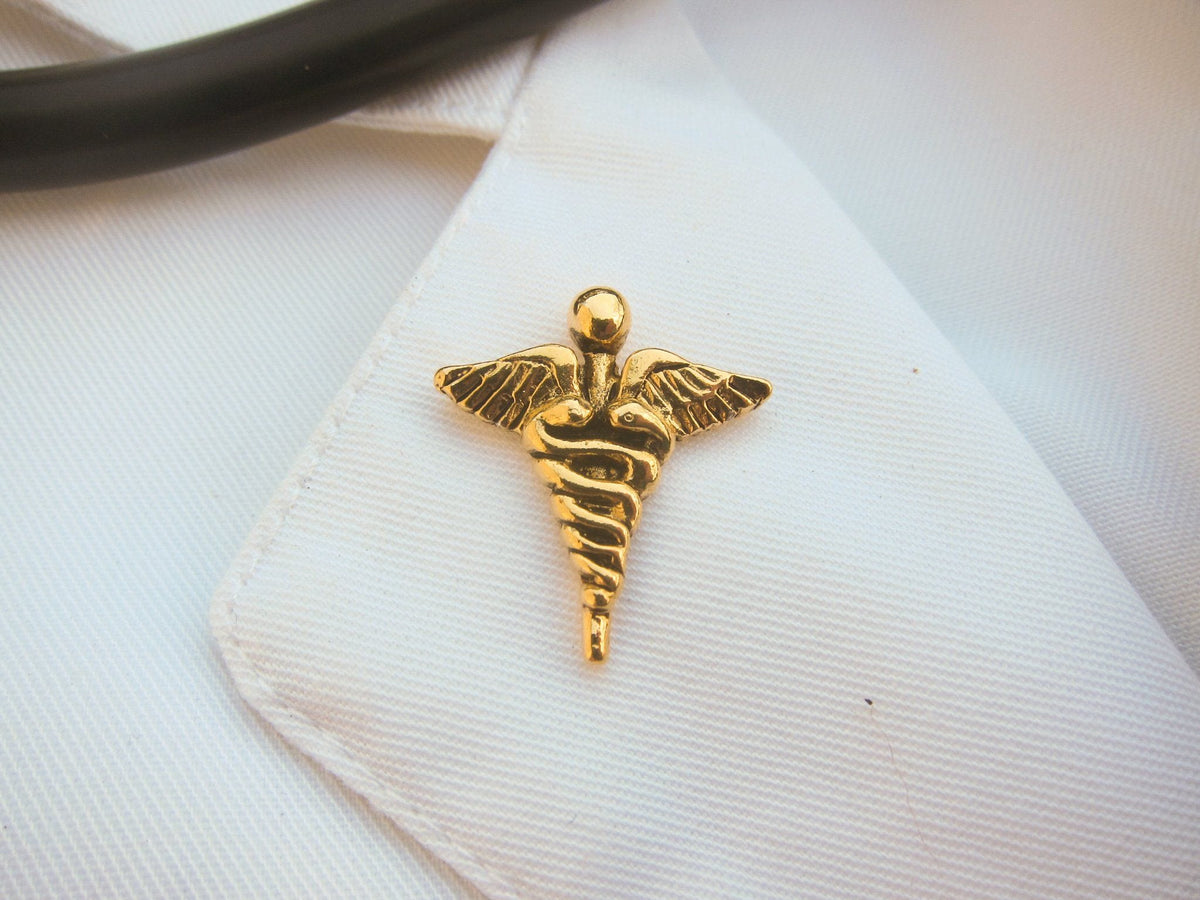 Caduceus Gold Lapel Pin | Lapel Pin Planet – lapelpinplanet