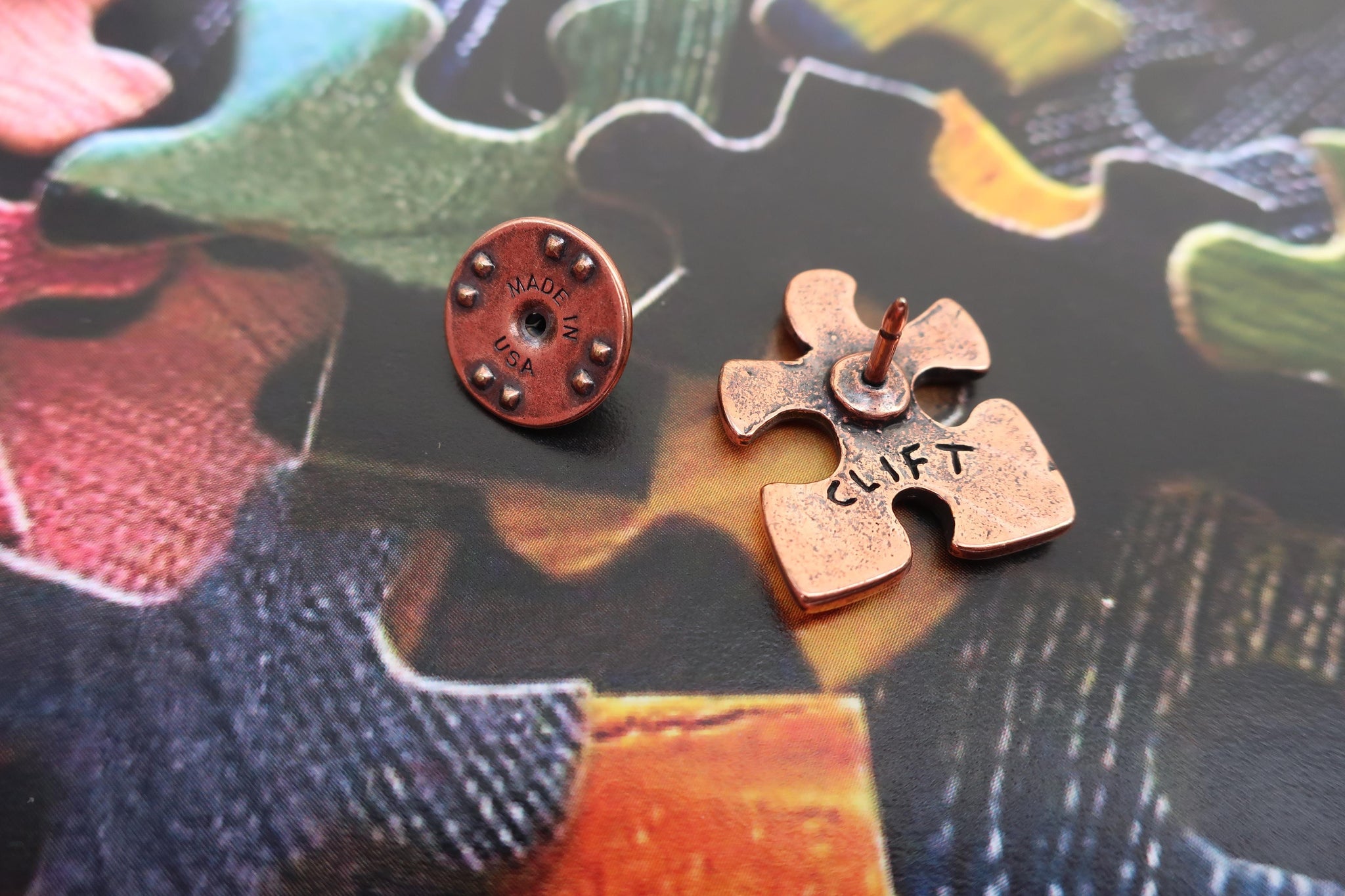 Puzzle Piece Copper Lapel Pin – lapelpinplanet