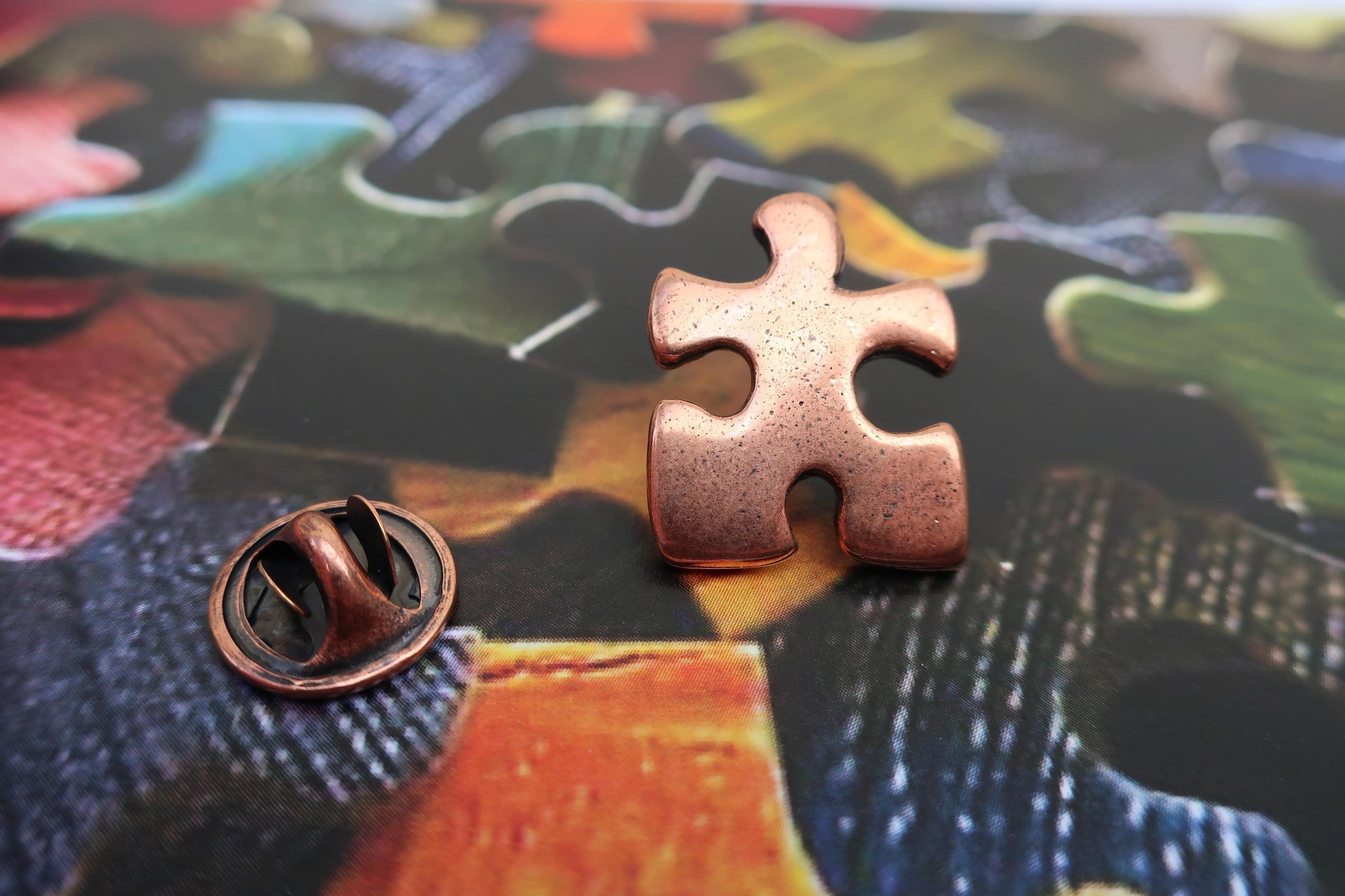 Puzzle Piece Copper Lapel Pin – lapelpinplanet