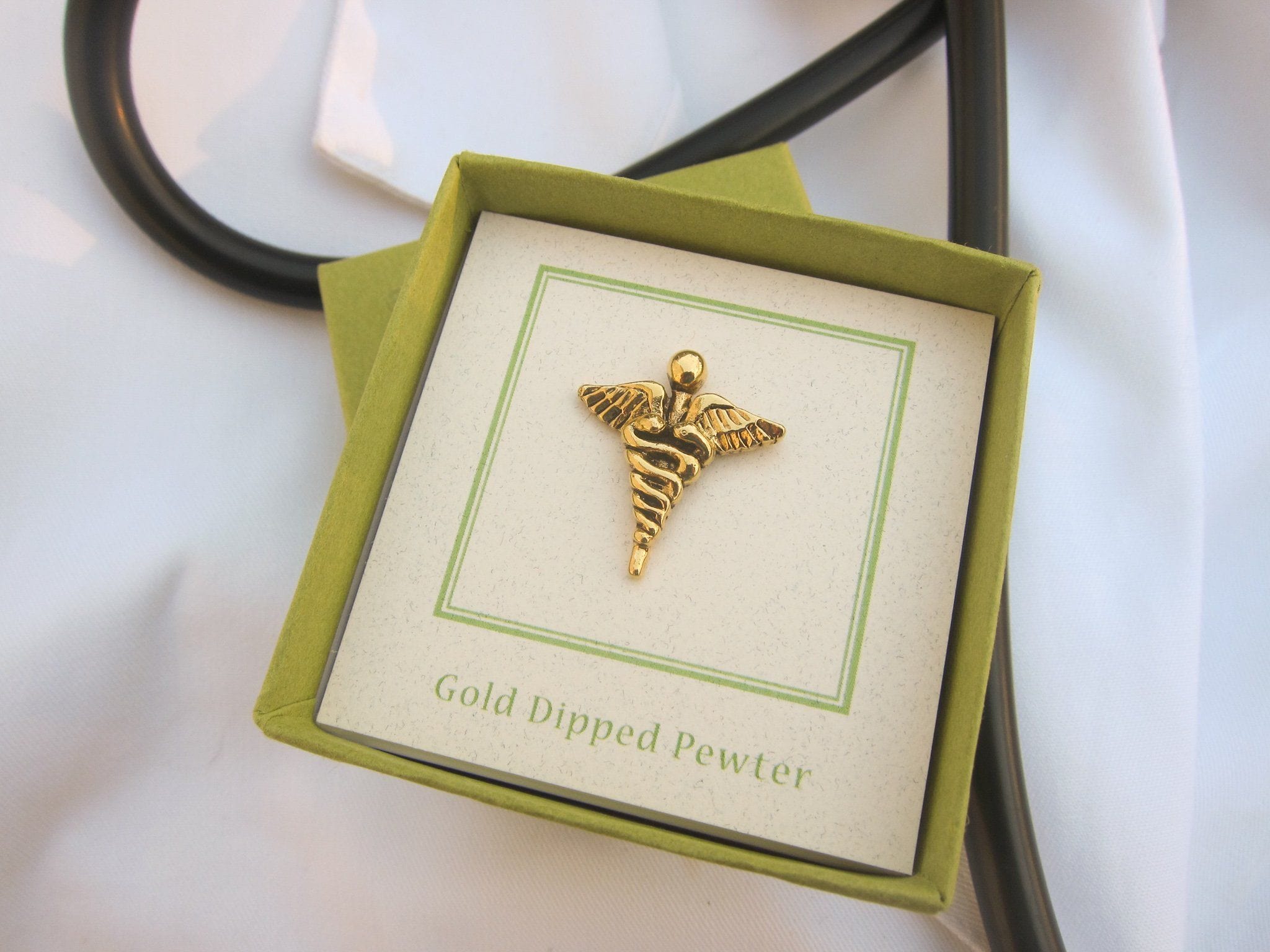 Caduceus Gold Lapel Pin | Lapel Pin Planet – lapelpinplanet