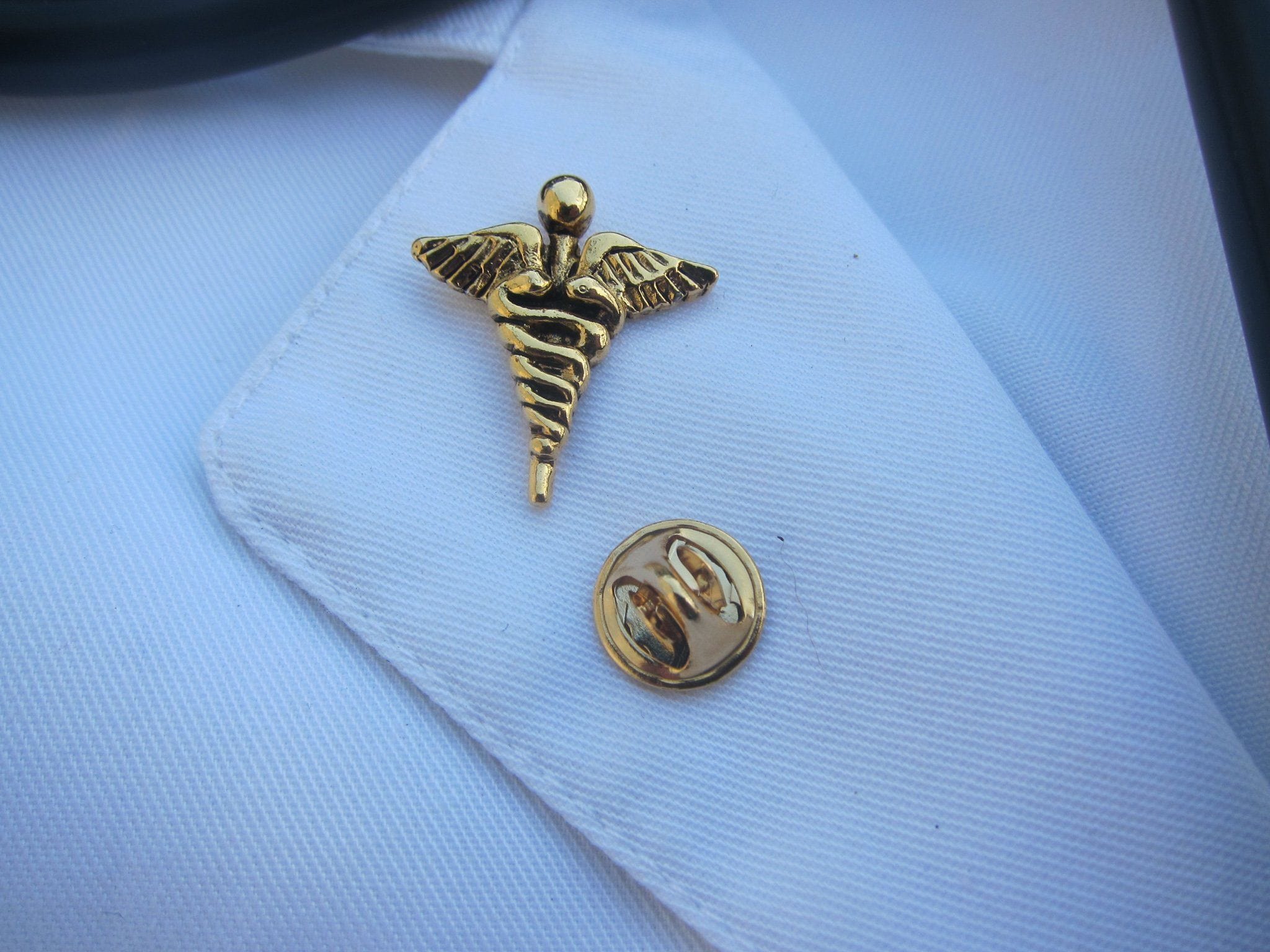 Caduceus Gold Lapel Pin | Lapel Pin Planet – lapelpinplanet